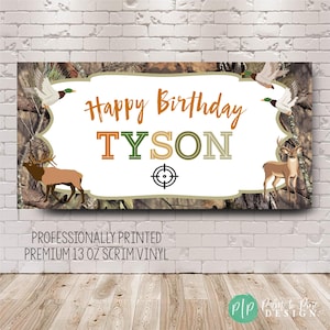 Hunting Birthday, Camouflage Hunting Birthday Banner, Outdoor Hunter ...