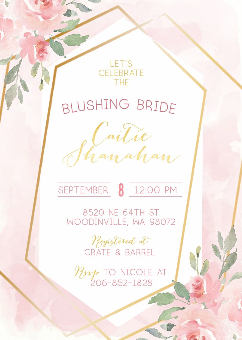 Blushing Bridal shower invitation Floral Bridal Shower | Etsy