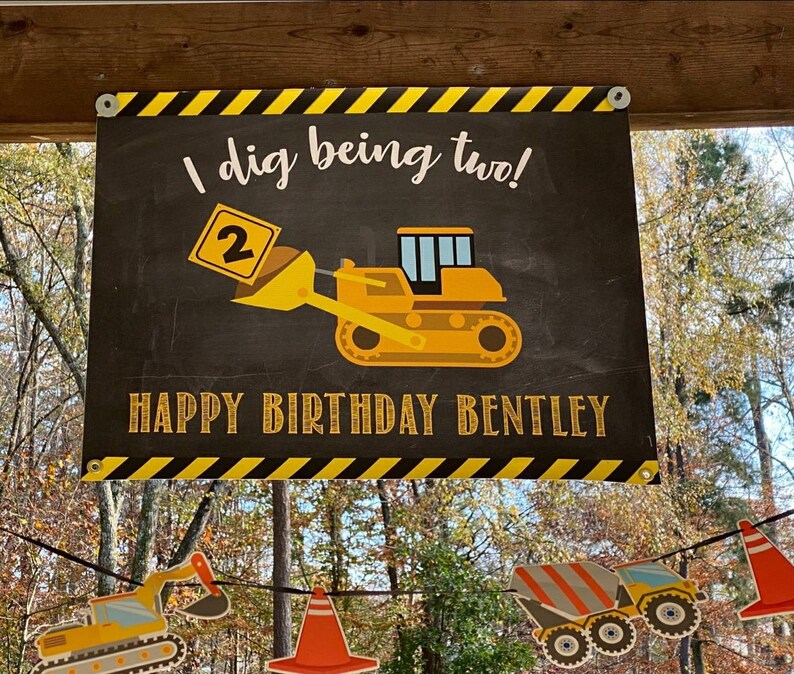Construction Birthday Banner Construction Backdrop Custom Etsy