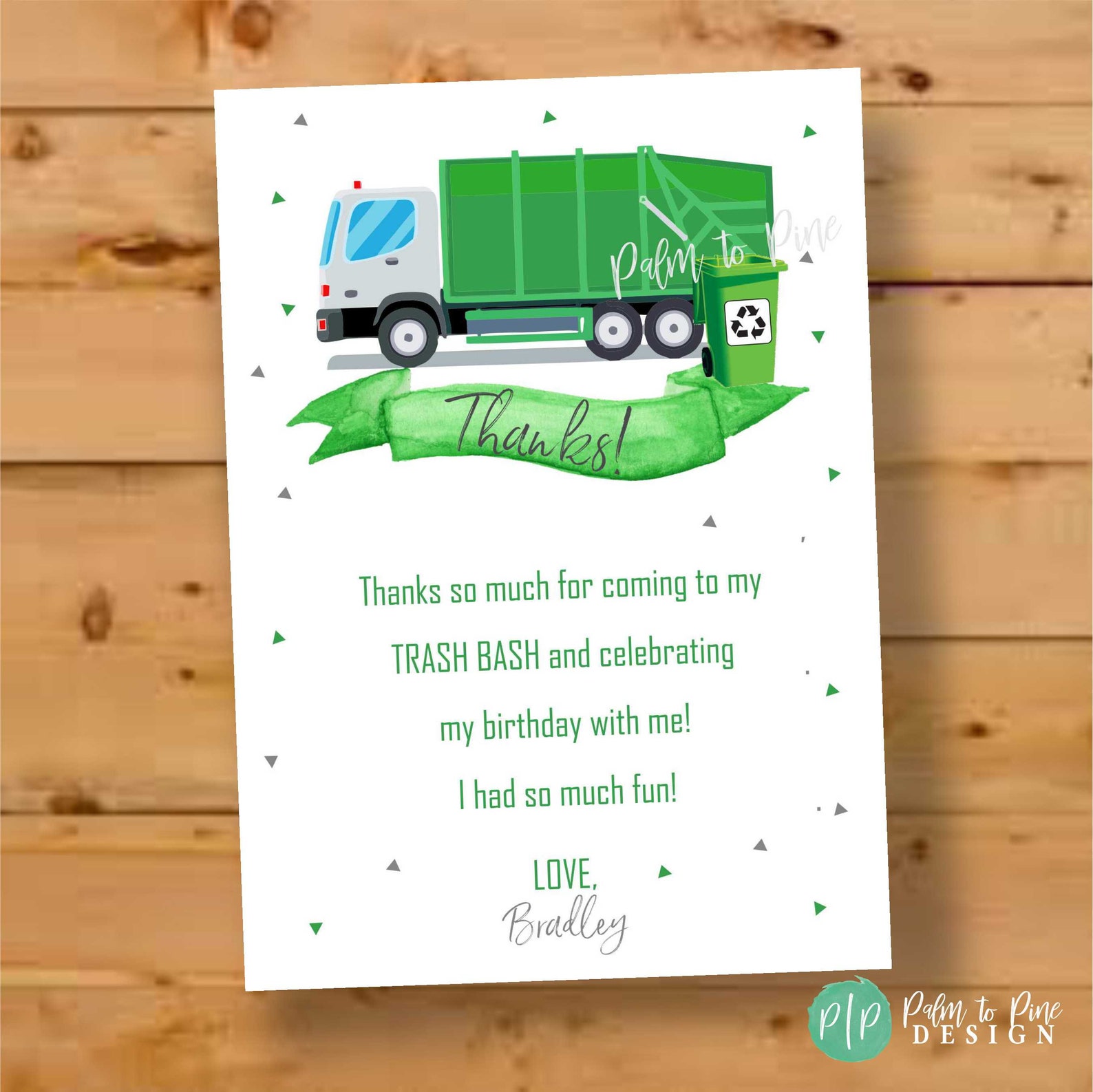 Garbage Truck Thank You Card Garbage Truck Birthday Fill in - Etsy