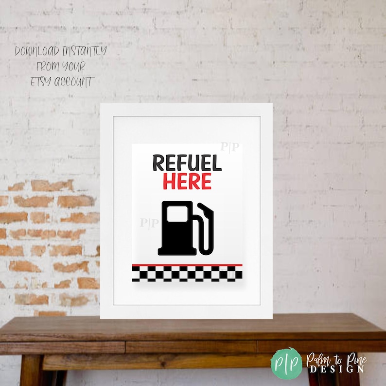 Racecar Refuel Station Sign, Printable Race Car Birthday Party Decor ...