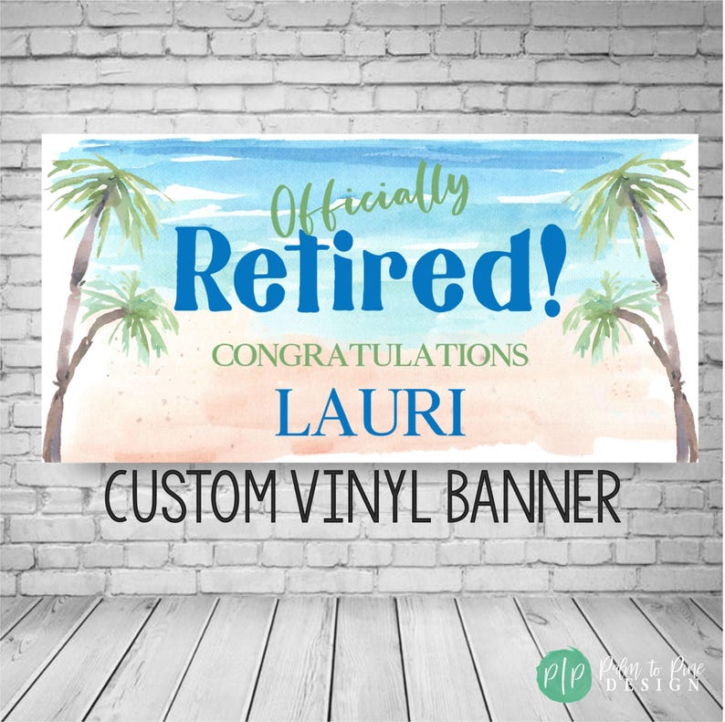 Beach Retirement Banner, Custom Tropical Theme Retired Party Backdrop ...