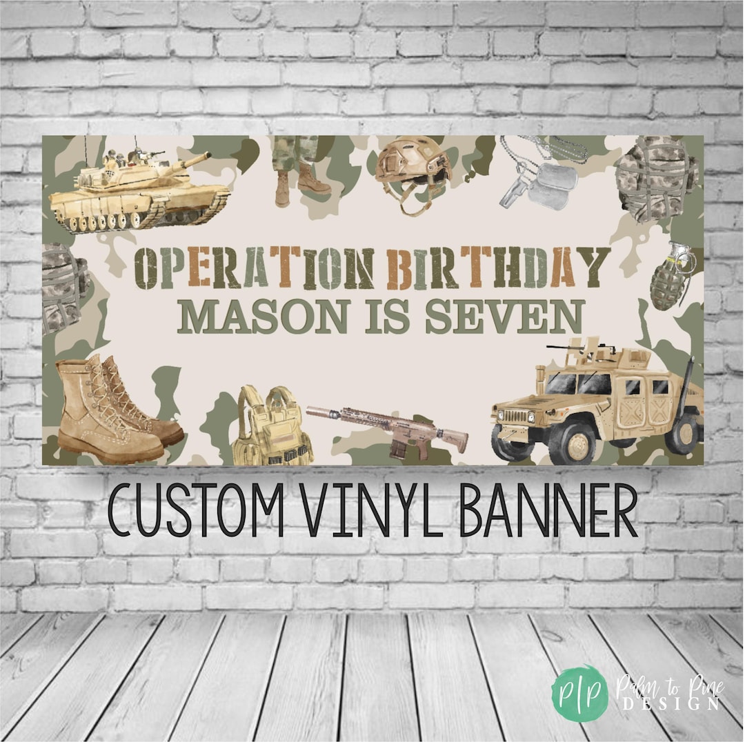 Military Birthday Banner, Personalized Soldier Theme Camo Party Decor ...
