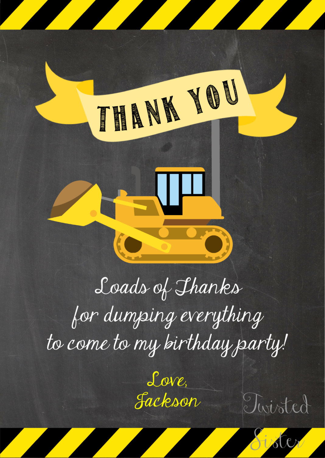 Construction Thank You Card Construction Birthday Thank You - Etsy