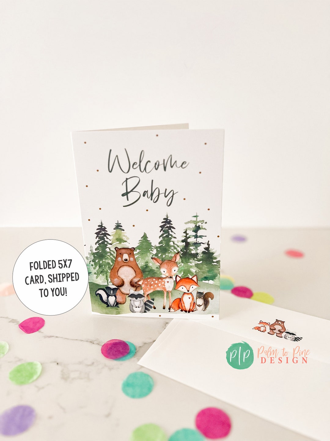 New Baby Card, Woodland Baby Card, Baby Shower Greeting Card, Woodland ...