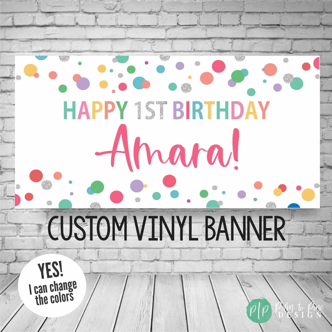 Custom Polka Dot Birthday Banner, Rainbow Party Decor (digital or ...
