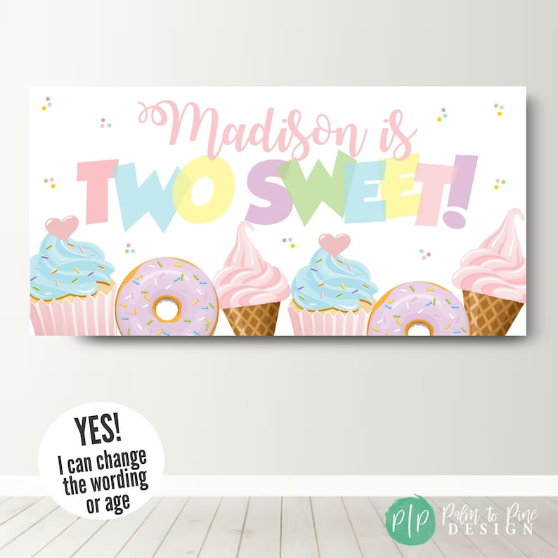 Sweet One Banner, First Birthday Ice Cream Party Backdrop, Personalized ...