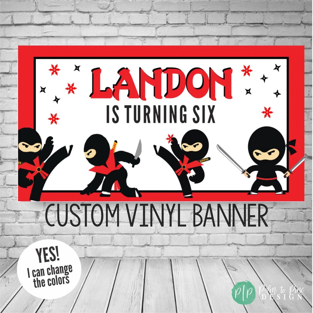Personalized Ninja Birthday Banner, Friendly Martial Arts Party Sign ...