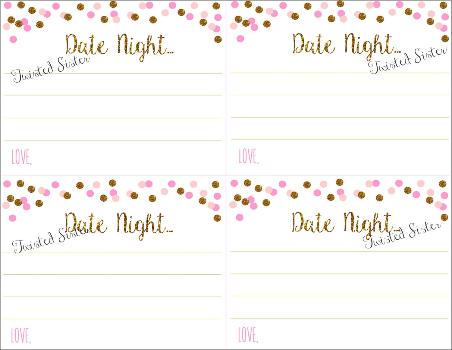 Date Night Printables Bridal Shower Date Night Ideas Date | Etsy