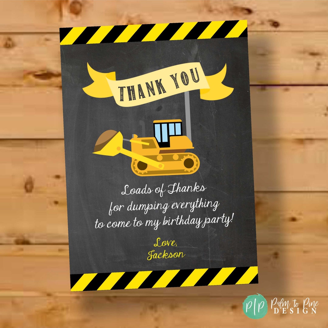 Construction Thank You Card, Construction Birthday Thank You ...