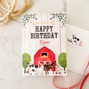Farm Animals Birthday Card, Kids Personalized Greeting, Barnyard (5x7 ...