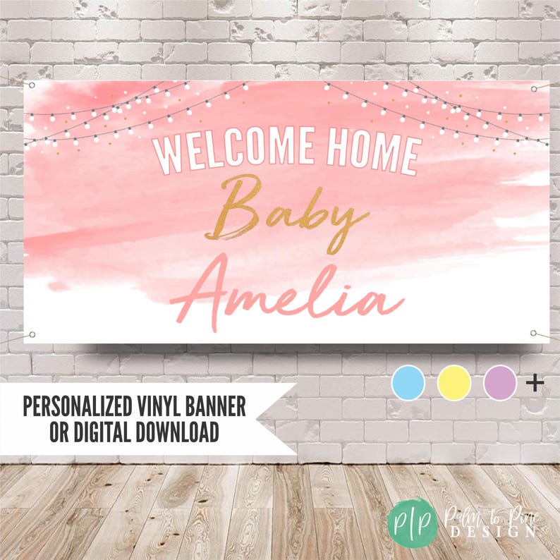 Welcome Home Baby Banner, It's A Girl Pink Watercolor Vinyl Sign ...