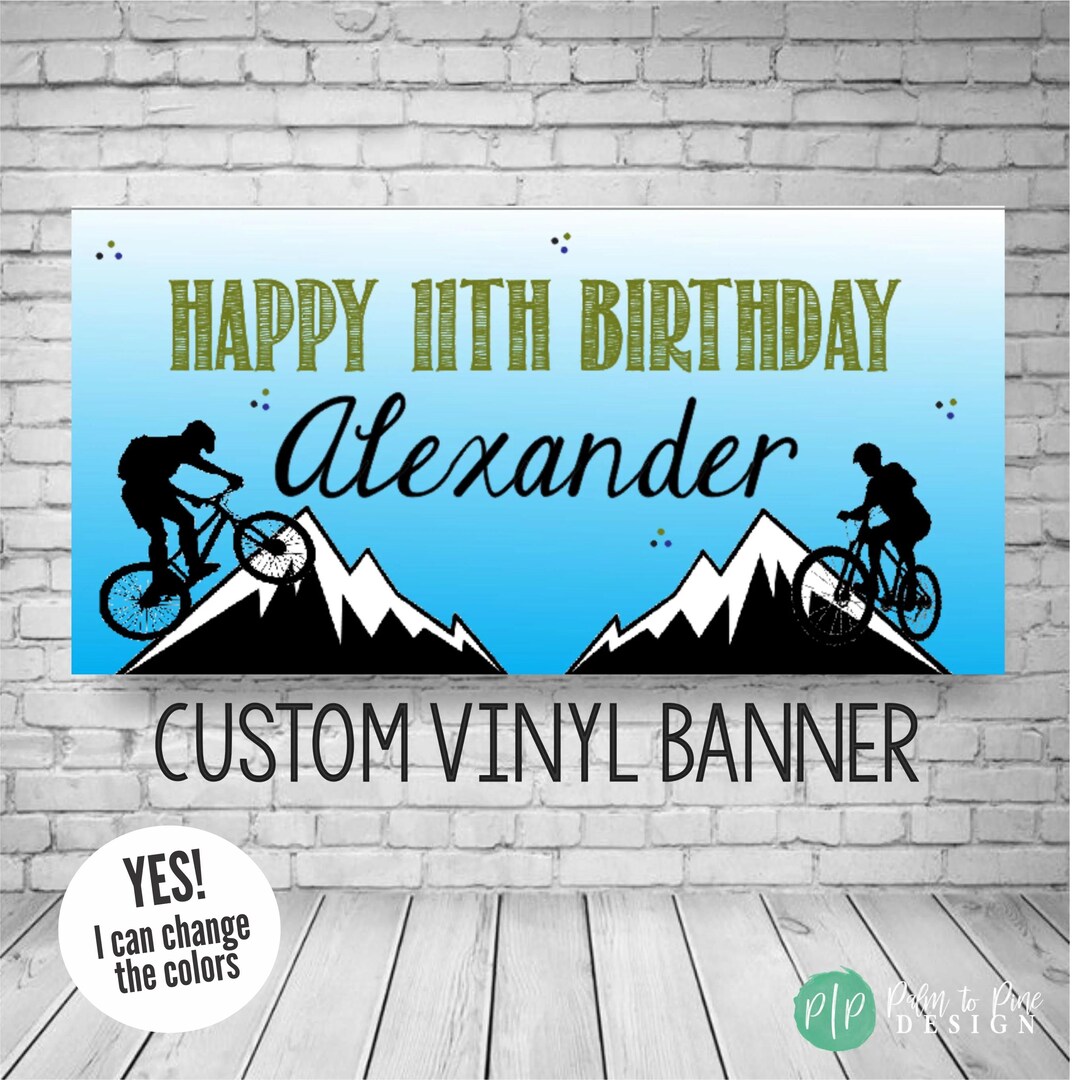 Mountain Bike Birthday Banner, Custom Biking Vinyl Party Decor - Etsy