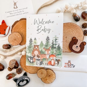 New Baby Card, Woodland Baby Card, Baby Shower Greeting Card, Woodland ...