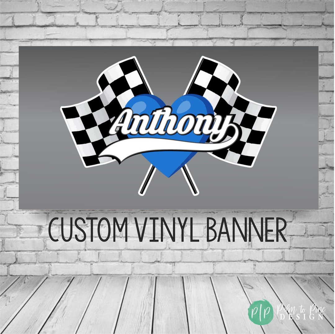 Racecar Checkered Flag Birthday Banner, Custom Vinyl Car Party Decor - Etsy