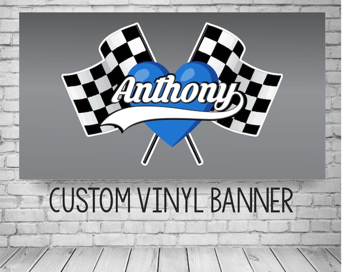Racecar Checkered Flag Birthday Banner, Race Car Party Decor, Car Party ...