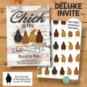 Chicken Birthday Invitation, This Chick is One Birthday Invite, Chicken ...