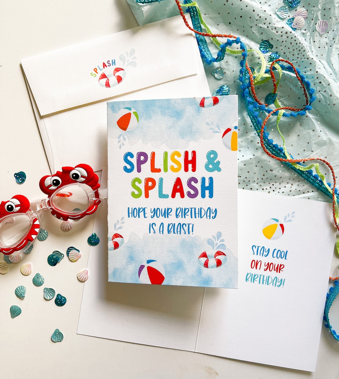 Kids Birthday Greeting Card, Splish Splash Birthday Greeting Card, Pool ...