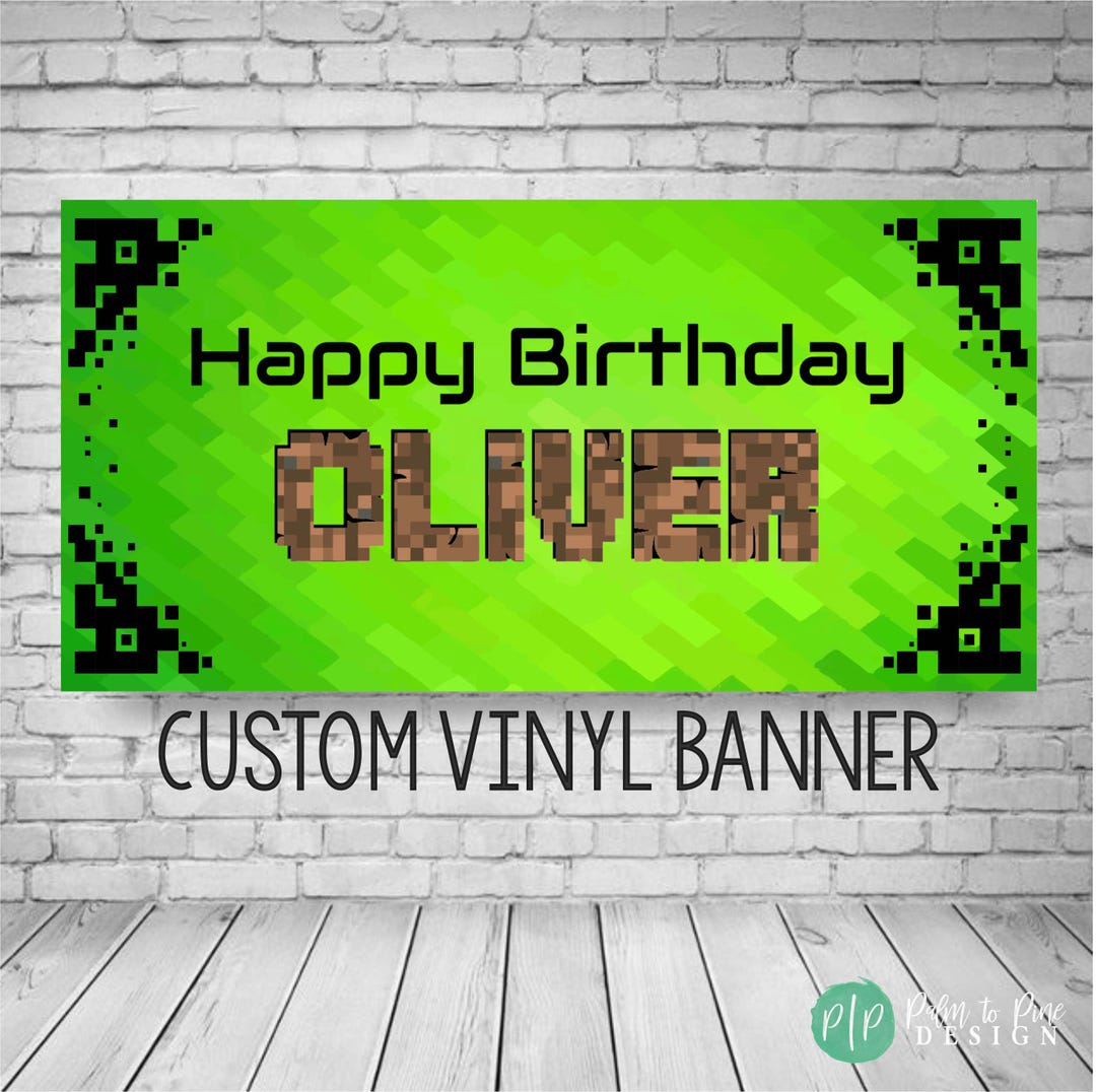 Video Game Builder Birthday Banner, Pixel Block Custom Birthday ...