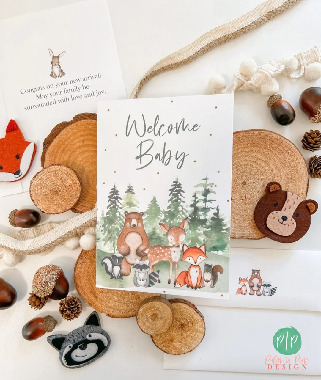 Woodland Welcome Baby Shower Congratulations Card With Matching Forest ...