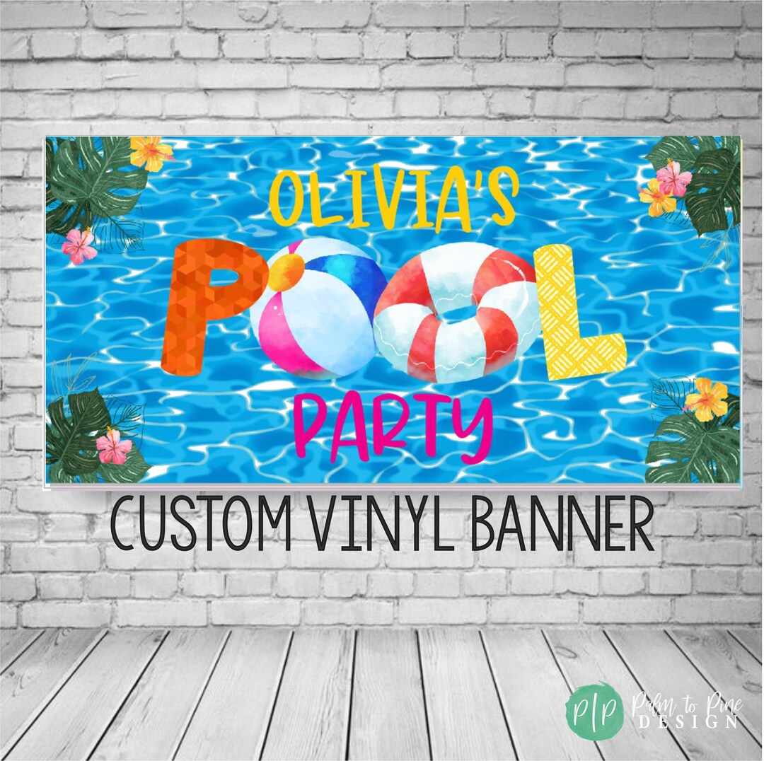Pool Party Birthday Banner, Pool Party, Pool Banner, Beach Ball ...