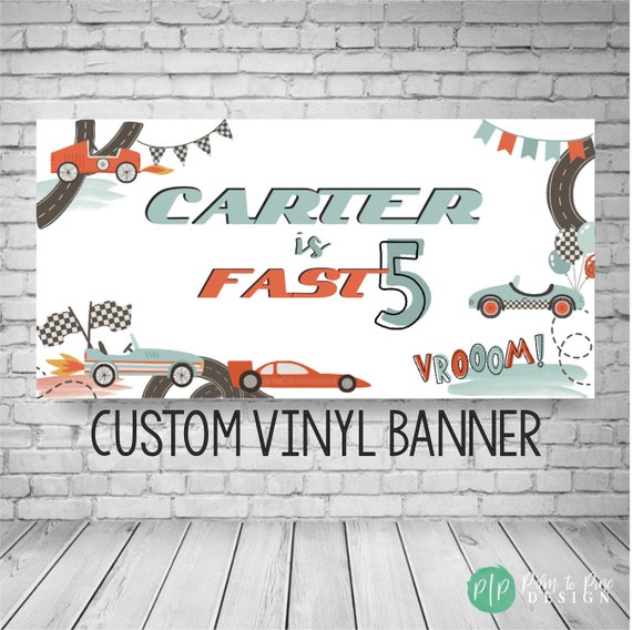 Vintage Racecar Birthday Banner, Fast One Decor, Racecar Birthday Party ...