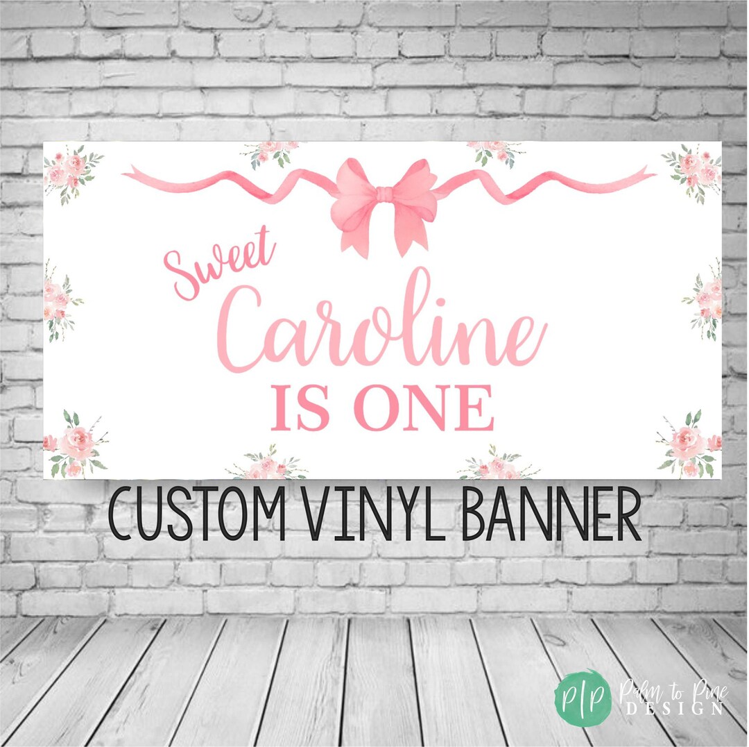 Pink Bow Birthday Sign, Little Girl Birthday Banner, Pink Rose Banner ...