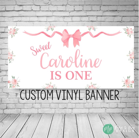 Floral Birthday Banner, Pink Bow Birthday Sign, Pink Floral Banner, 1st ...