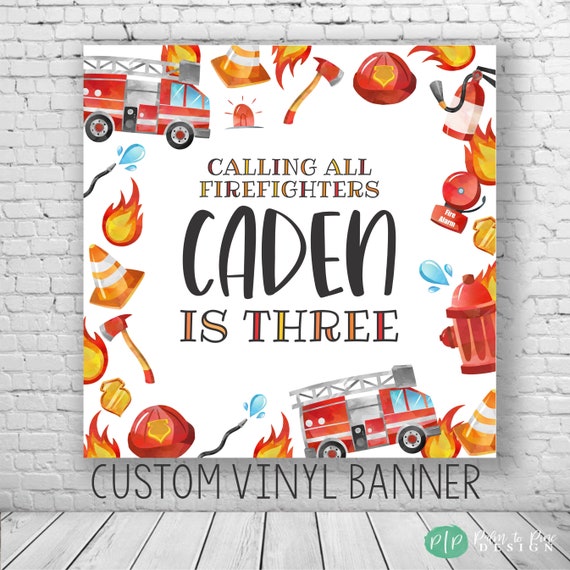 Firetruck birthday, Fire truck Birthday Banner, Firefighter Party Decor ...
