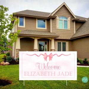Pink Bow Baby Shower Banner, Pink Bow Party Sign, Pink Ribbon Banner ...