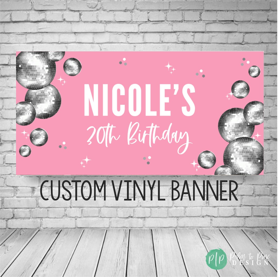 Disco Ball Birthday Banner, Pink Girls Birthday Backdrop, Pink ...