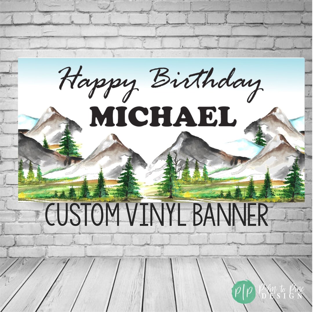 The Great Outdoors Birthday Banner, Personalized Mountain Birthday ...