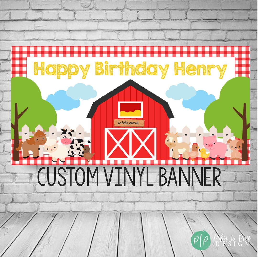 Custom Farm Animal Birthday Banner: Barnyard Party Decor (printed on ...