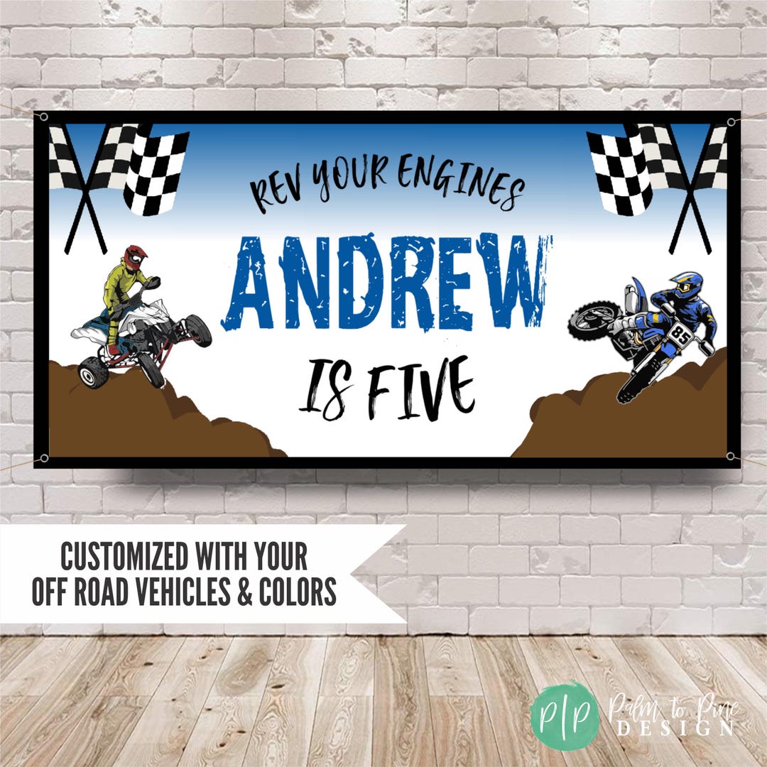 ATV Dirt Bike Birthday Banner, Motocross Racing Party Decorations ...