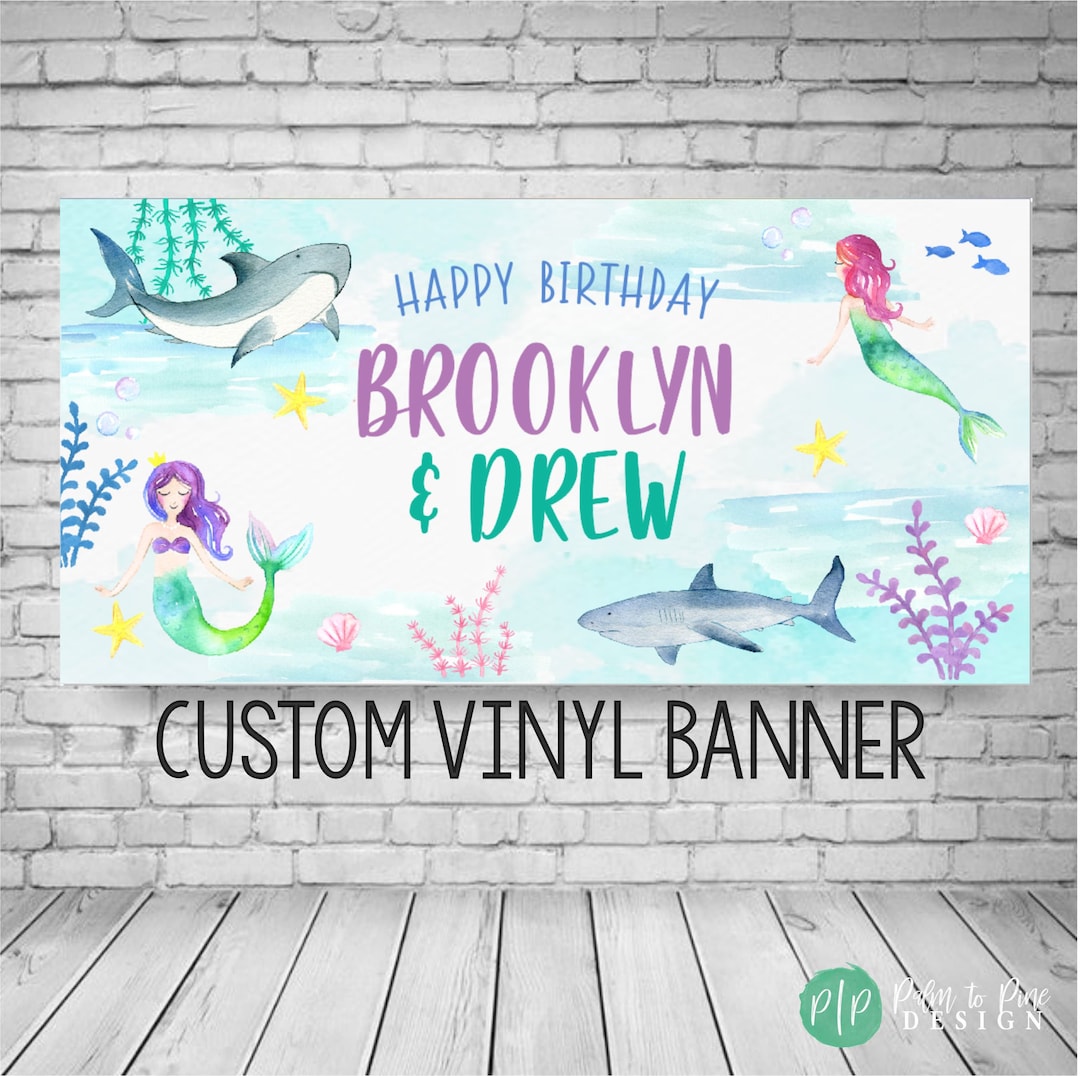 Mermaid Shark Birthday Banner, Under the Sea Birthday Party, Shark ...