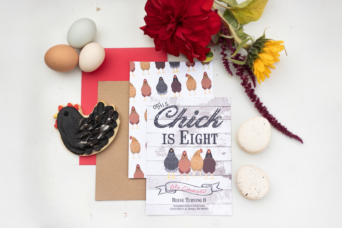 Chicken Birthday Invitation, This Chick is One Rustic Farm Invite ...