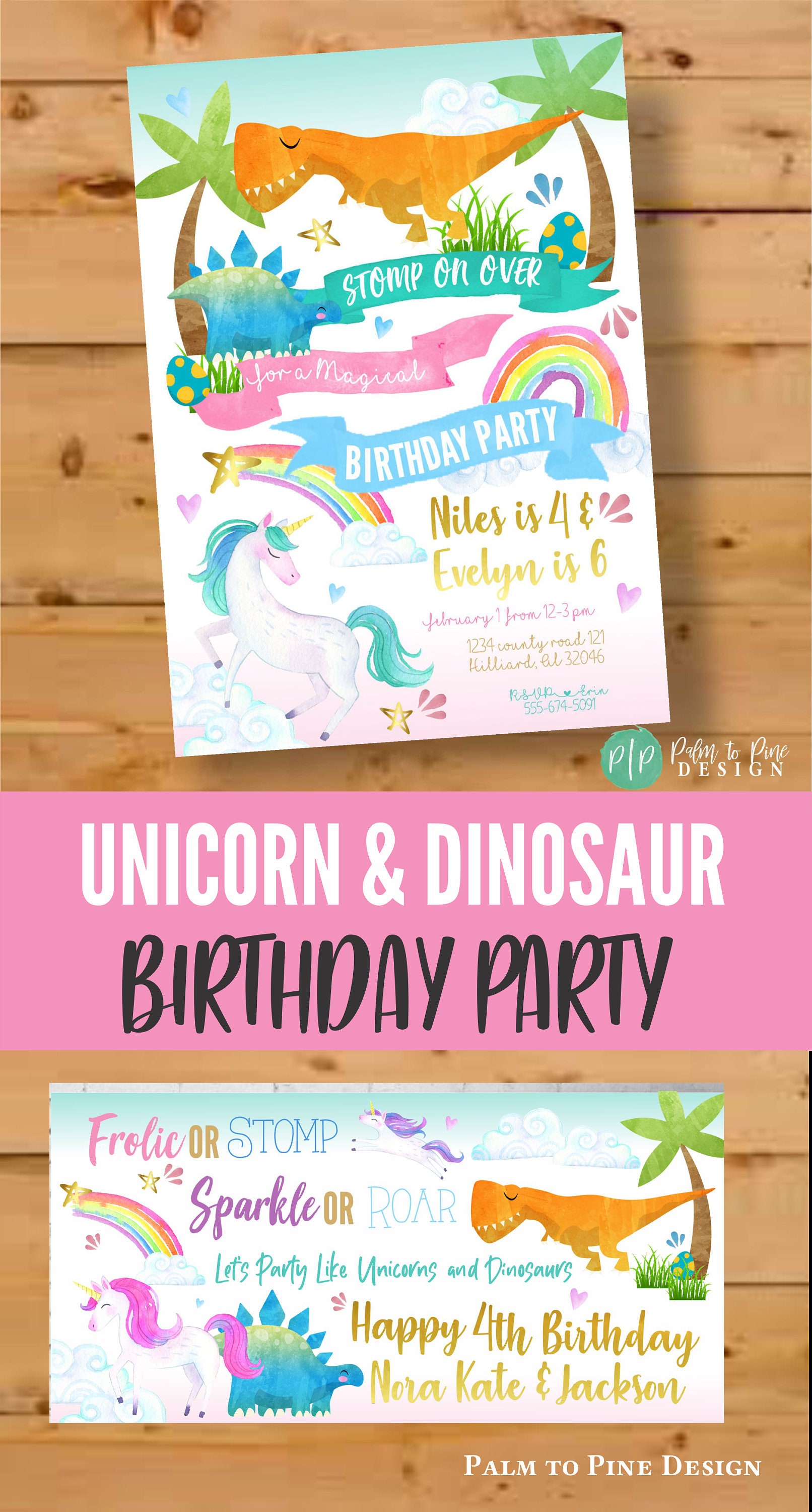 Unicorn Dinosaur Birthday Banner Unicorn Dinosaur Birthday | Etsy