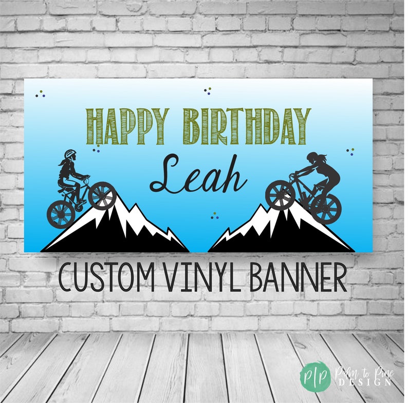 Biking Birthday Banner Mountain Bike Party Decor Mountain | Etsy