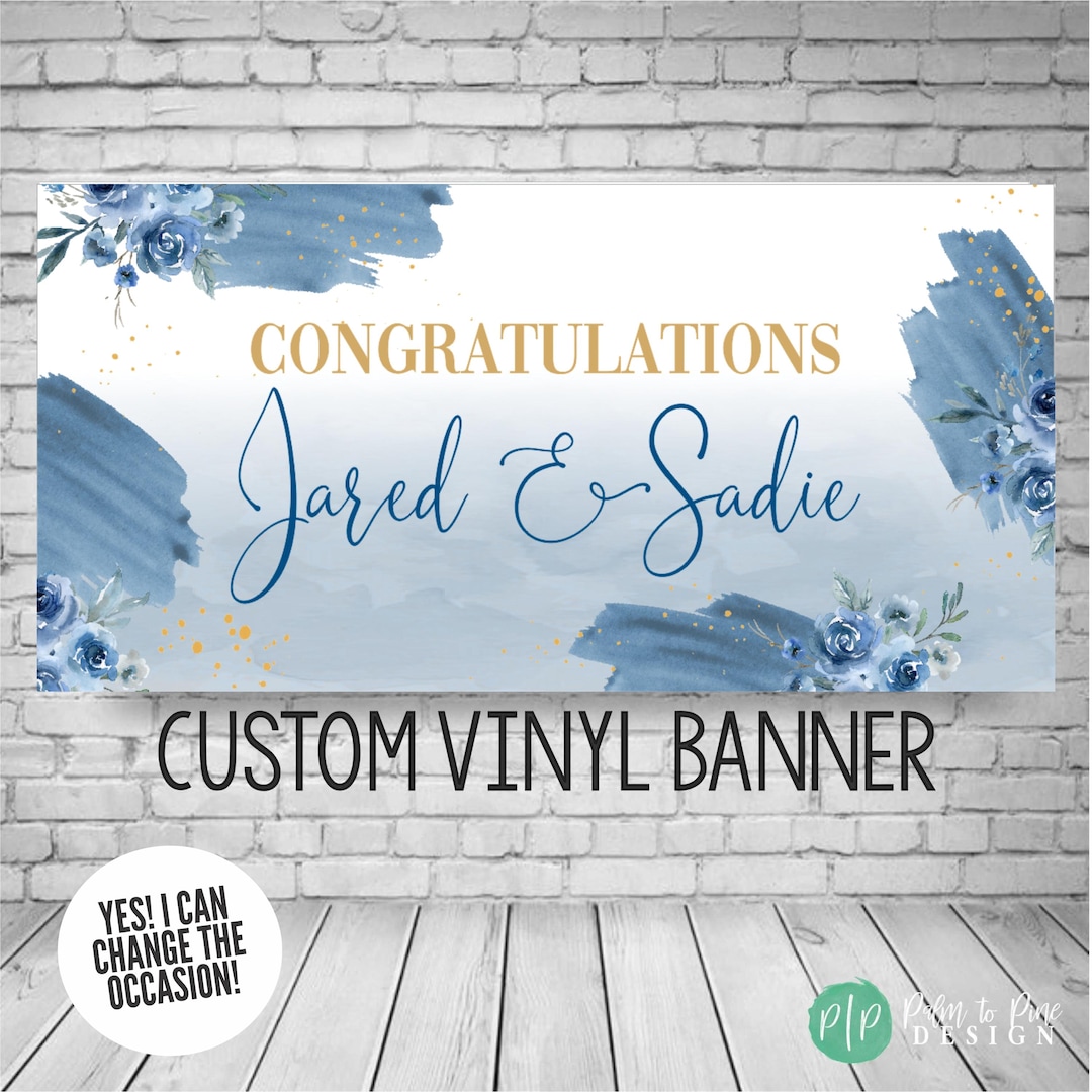 Blue Rose Custom Party Banner, Floral Engagement Celebration Backdrop ...