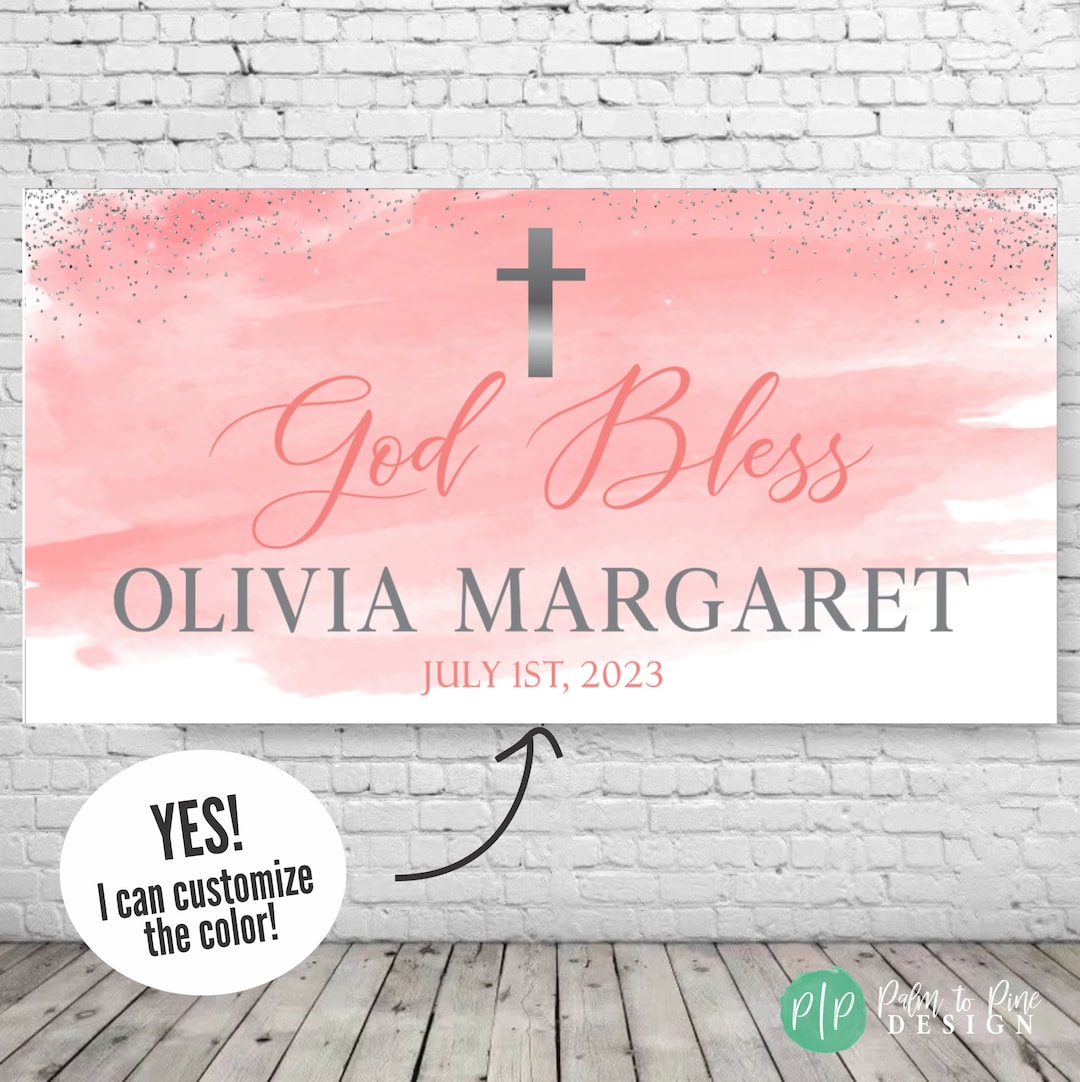 Personalized Baptism Banner, Watercolor Religious Celebration Decor ...