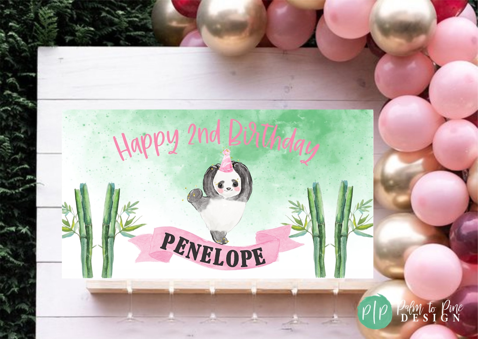 Panda Birthday Banner, Personalized Girls Bamboo Backdrop, Zoo Theme ...
