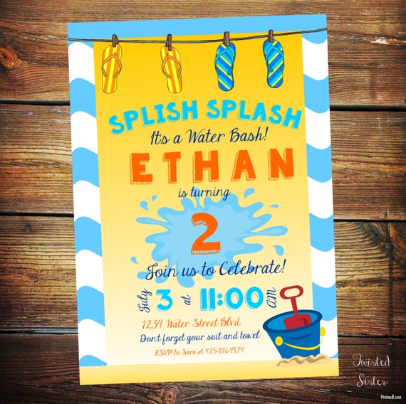 Water Birthday Invitation, Water Birthday Party, Second Birthday Invite ...