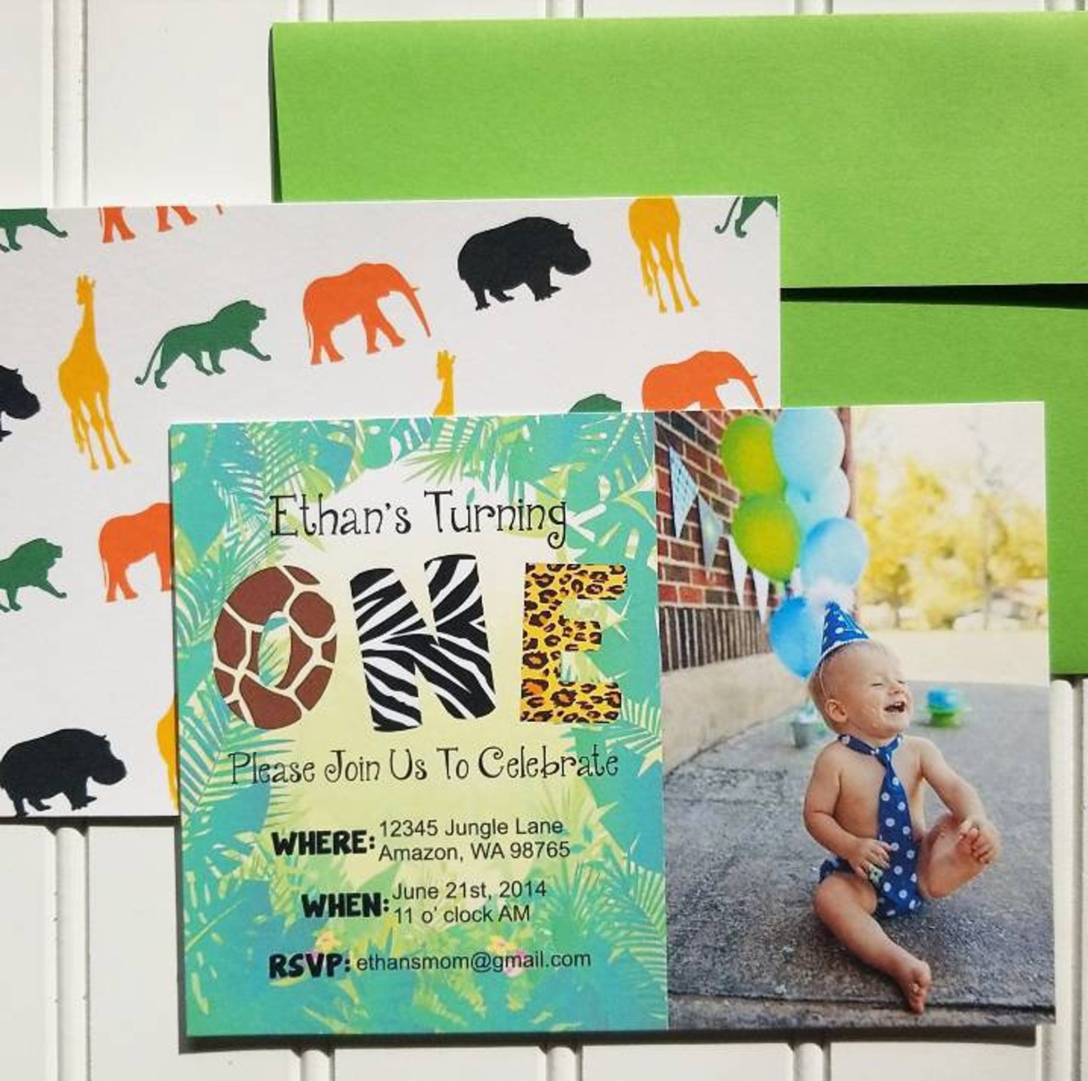 Jungle Themed Birthday Invite, Jungle Birthday Invitation, First ...