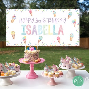 Ice Cream Birthday Banner, Ice Cream Party, Personalized Birthday ...