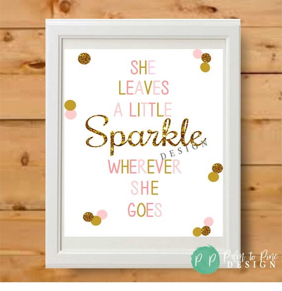 She Leaves A Little Sparkle. Little Girl Room Art, Pink and Gold ...