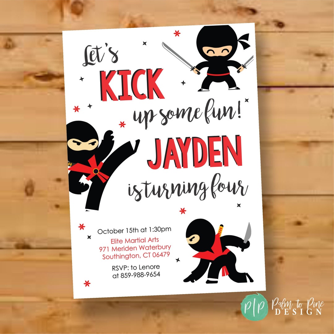 Ninja Birthday Invite, Ninja Birthday Invitation, Martial Arts Invite ...