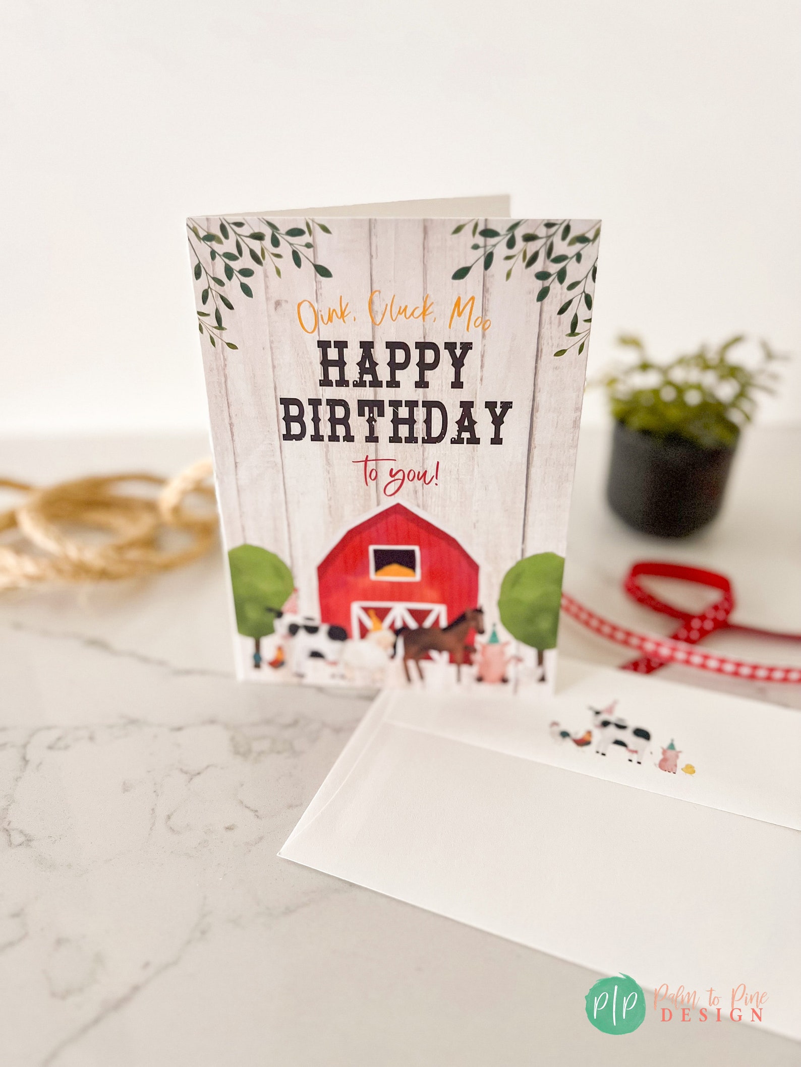 Farm Animals Birthday Card, Kids Personalized Greeting, Barnyard (5x7 ...