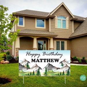 The Great Outdoors Birthday Banner, Personalized Mountain Birthday ...