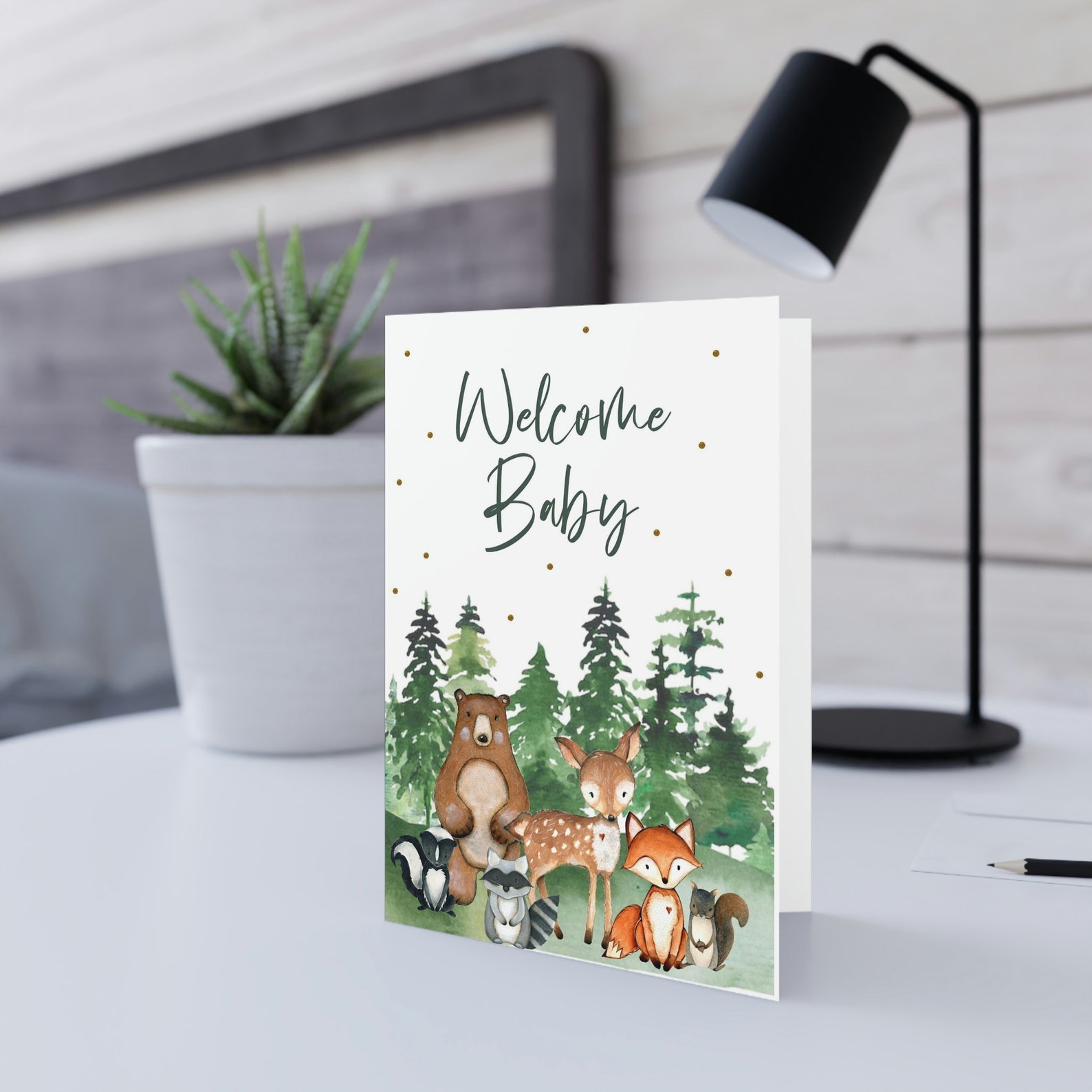 Woodland Baby Shower Card With Forest Animals (5x7 Folded, Custom ...