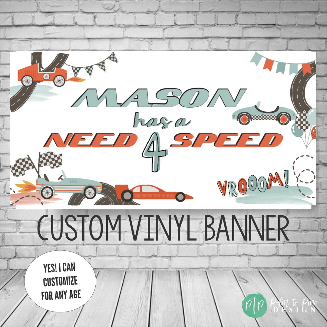 Vintage Racecar Birthday Banner, Fast One Decor, Racecar Birthday Party ...